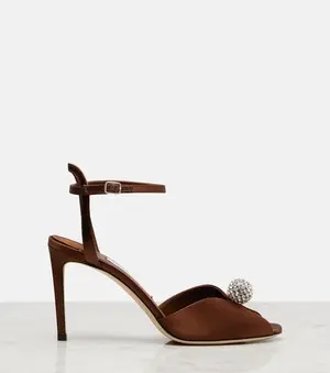 JIMMY CHOO Sacora 85 Satin Peep-toe Sandals - Brown