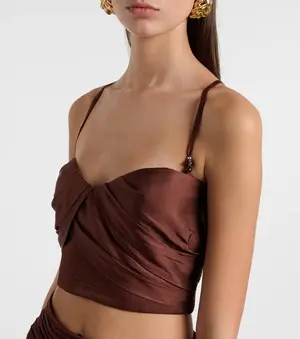 Poupette St Barth Palmire Satin Crop Top - Brown