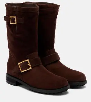 JIMMY CHOO Biker Suede Mid-calf Boots - Brown