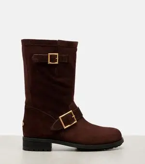 JIMMY CHOO Biker Suede Mid-calf Boots - Brown
