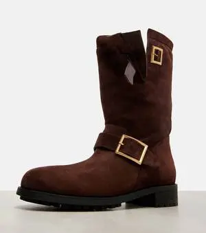 JIMMY CHOO Biker Suede Mid-calf Boots - Brown