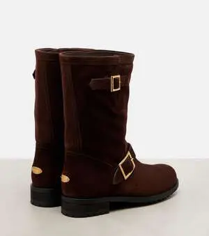 JIMMY CHOO Biker Suede Mid-calf Boots - Brown