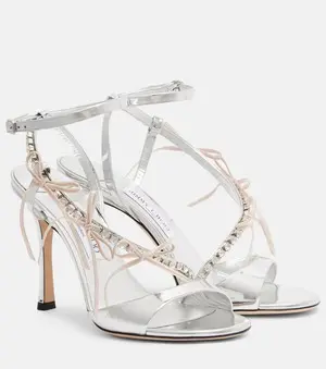 JIMMY CHOO Lula 100 Metallic Leather Sandals - Silver