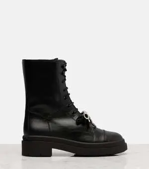JIMMY CHOO Averi Leather Bow Detail Lace-up Boots
