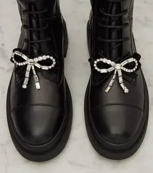JIMMY CHOO Averi Leather Bow Detail Lace-up Boots