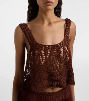 Anna Kosturova Crochet Cotton Crop Top - Brown
