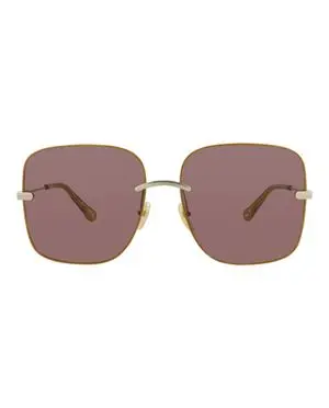 Chloé Square Frame Metal Sunglasses - Gold Gold Violet (ch0134s/30013647/003)