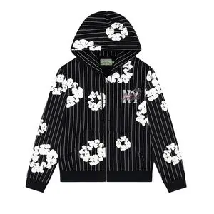 DENIM TEARS Pinstripe Wreath Zip Hoodie - Black