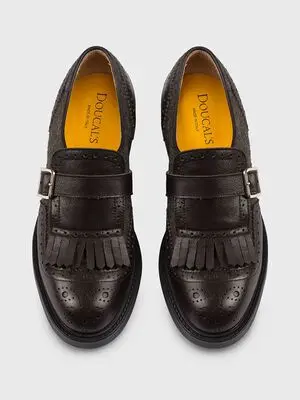 DOUCAL'S Monk Strap Oxford Shoes With Fringing - Mahogany
