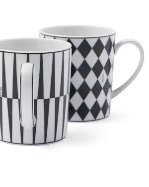 Prada Set Of Two Porcelain Mugs Checkerboard And Stripes