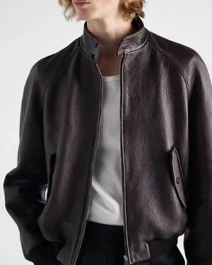Prada Leather Bomber Jacket - Dark Brown