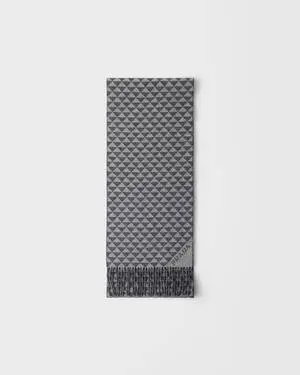 Prada Symbole Double Wool And Cashmere Scarf Blue/grey