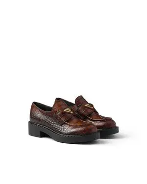Prada Chocolate Crocodile-print Leather Loafers - Brown