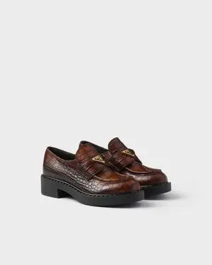 Prada Chocolate Crocodile-print Leather Loafers - Tobacco