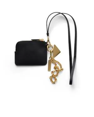 Prada Saffiano Leather Card Holder With Shoulder Strap - Black