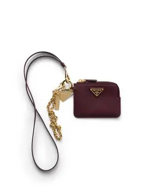 Prada Saffiano Leather Card Holder With Shoulder Strap - Red