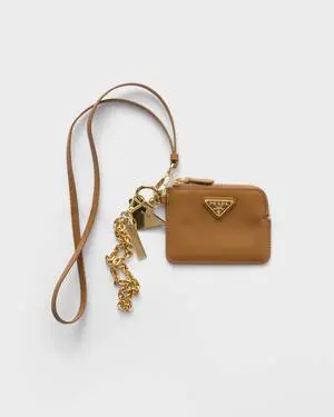 Prada Saffiano Leather Card Holder With Shoulder Strap Caramel