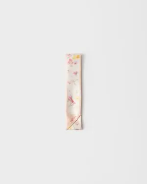 Prada Printed Silk Twill Skinny Scarf - Begonia Pink/water Lily
