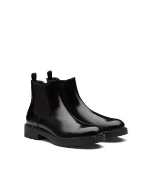 Prada Brushed Leather Chelsea Boots - Black