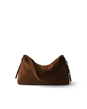 Prada Aimèe Large Suede Shoulder Bag - Brown