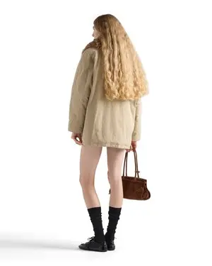 Prada Medium-weight Old Panama Cotton Down Jacket With Removable Shearling Collar