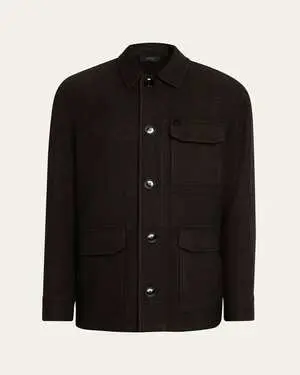 Brioni Wool Herringbone Overshirt - Brown
