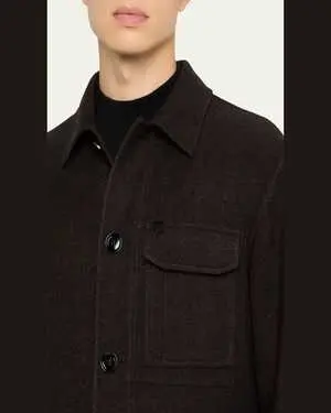 Brioni Wool Herringbone Overshirt - Brown
