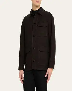 Brioni Wool Herringbone Overshirt - Brown