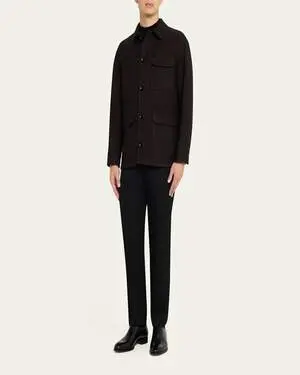 Brioni Wool Herringbone Overshirt - Brown