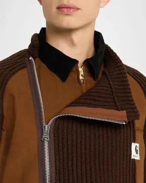 SACAI X CARHARTT WIP Washed Duck & Wool Knit Blouson Jacket - D/beige