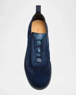 Santoni Lume Suede Stretch-lace Low-top Sneakers - Blue