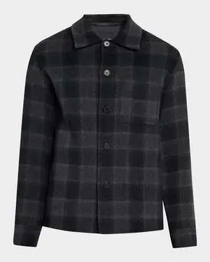 Theory Double-face Wool Check Overshirt With Pocket - Dark Charc