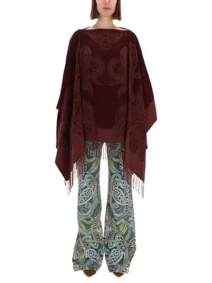Etro Wool Poncho - Bordeaux