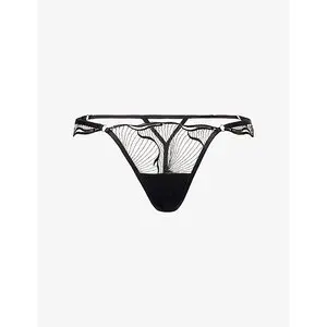 Bluebella Marabel Embroidered Sheer Thong - Black/sheer