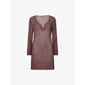 Melissa Odabash Ellis Crochet-knit Mini Dress - Brown