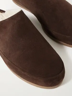 Mulo Shearling-lined Suede Slippers - Brown