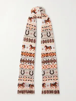 Stella McCartney Fringed Wool Scarf - Brown