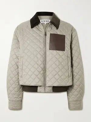 Loewe Corduroy- And Leather-trimmed Quilted Jacket - Gray