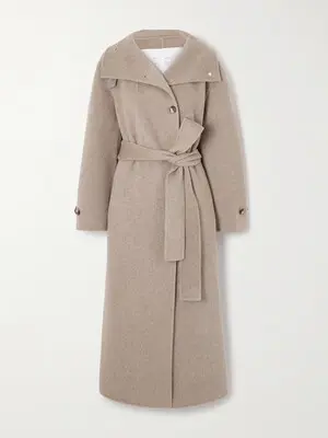Proenza Schouler White Label Corey Belted Wool-blend Coat With Leather Trim - Neutrals