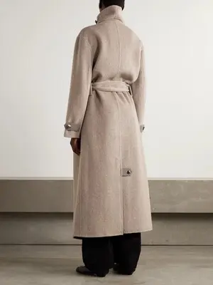 Proenza Schouler White Label Corey Belted Wool-blend Coat With Leather Trim - Neutrals