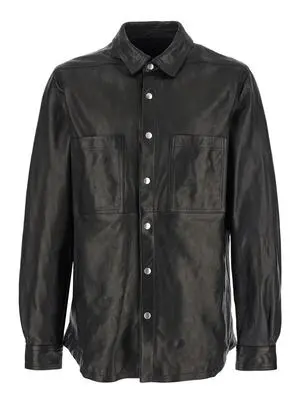 Rick Owens Leather Jacket With Classic Collar