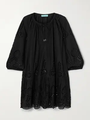 Melissa Odabash Ashley Tiered Broderie Anglaise Cotton Kaftan - Black