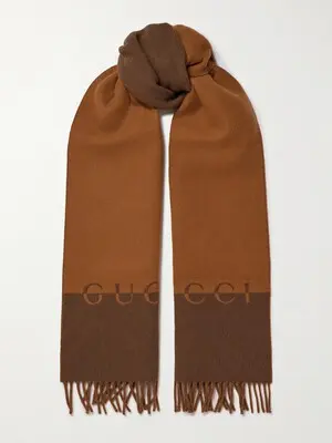 Gucci Fringed Wool And Cashmere-blend Scarf - Brown