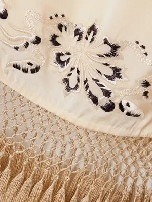 BODE Phantasm Fringed Embroidered Silk-satin Camisole - Neutrals