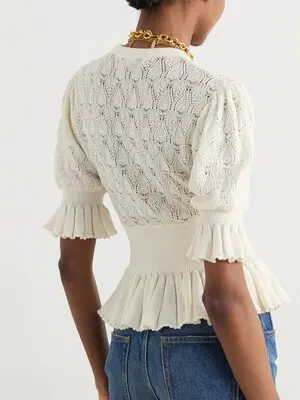 Chloé Pointelle-knit Wool-blend Peplum Sweater