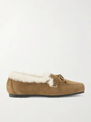 AeydĒ Jasper Bow-detailed Shearling-lined Suede Loafers - Tan