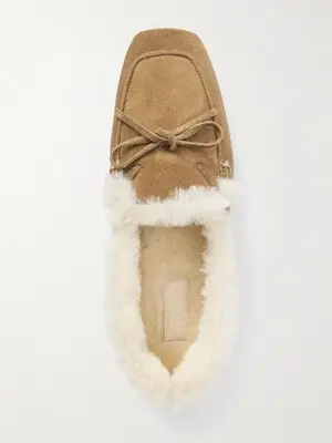 AeydĒ Jasper Bow-detailed Shearling-lined Suede Loafers - Tan