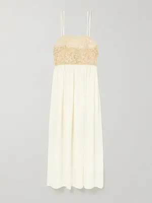 BODE Trousseau Lace And Silk-jacquard Maxi Dress - Neutrals