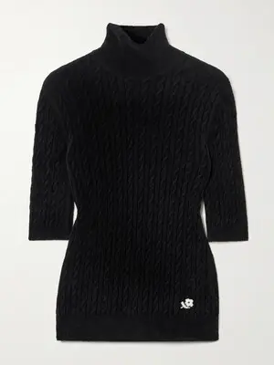 Bernadette Noa Embroidered Cable-knit Chenille Turtleneck Sweater - Black