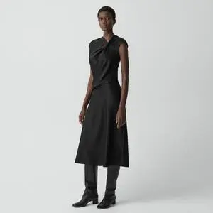 Theory Satin Twist Bodice Midi Dress - Black